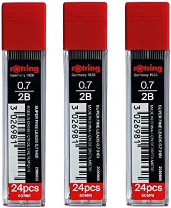 rOtring 0.7mm 2B Super Polymer Pencil Lead - Pack of 3 Tubes - 72 Leads ...