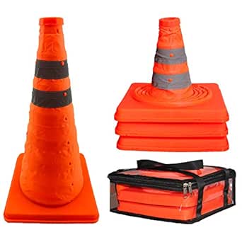 18 inch Collapsible Traffic Cones 3-Pack with Travel Case, Portable Pop ...