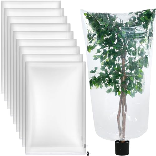 Pangda 18 Pcs Plant Covers with Drawstring 35.4" x 59.1" Plastic Plant ...