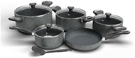 Impex 10-piece Royal Nonstick Granite Coated Cookware Set, Fry Pan 24cm ...
