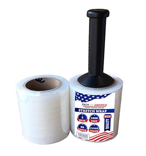 Mini Stretch Film - 2 Rolls with Handle, 5” x 1000 Feet, 80 Gauge (20 ...