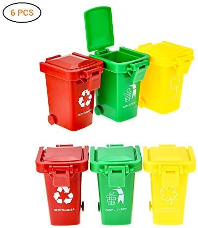 6pcs Toys Accessories: Wheelie Bin Set, Garbage Truck Wheelie Bin Table ...