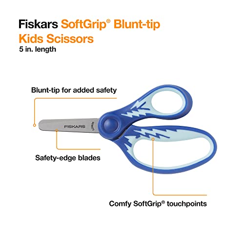 Fiskars Kids Scissors, Scissors for School, Blunt Tip Scissors, 5 Inch ...