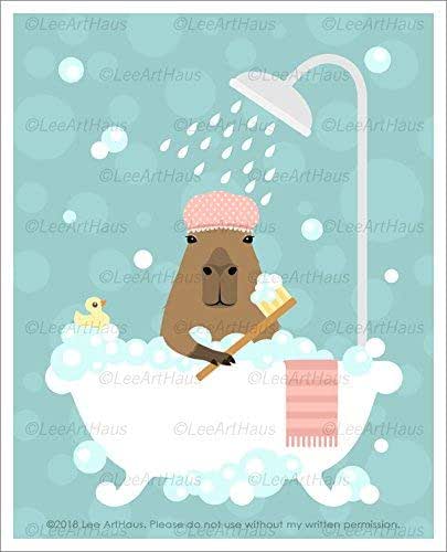 Amazon.com: 88J Capybara in Pink Shower Cap Taking Bubble Bath Bathtub ...