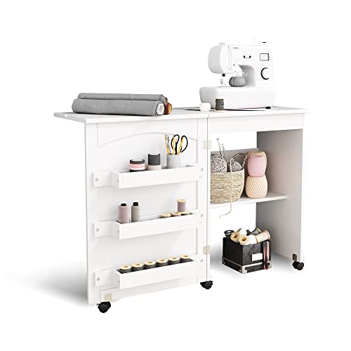 JAXSUNNY Folding Sewing Table with Lockable Wheels, Multifunctional ...