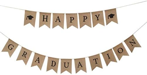 Dusenly Happy Graduation Burlap Banner Rustic Hessian Graduation ...