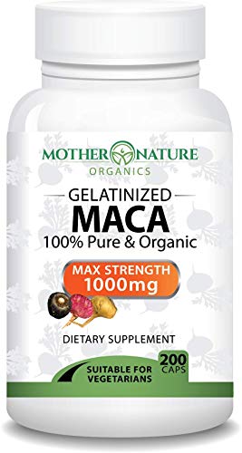 Organic Maca Root Black, Red, Yellow from Peru - 200 Vegan Capsules - Gelatinized for Enhanced ...