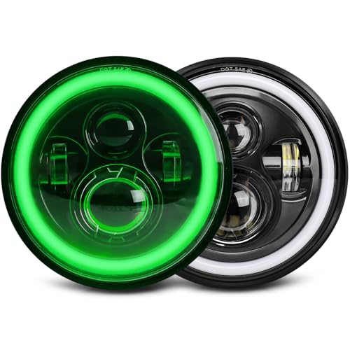 UNI-SHINE 7 inch Green Halo led Headlight Hi/Lo Beam with Amber Turn ...