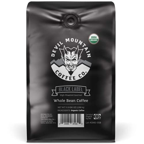 Devil Mountain Coffee Black Label Dark Roast Whole Bean Coffee, Strong ...