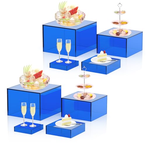 BOUBONI 8 Pcs Blue Buffet Risers, Acrylic Food Risers for Buffet Table ...