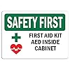 Safety First Sign - First Aid Kit AED Inside Cabinet with Symbol Label ...