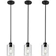 KLSS Black Pendant Lights Kitchen Island - Clear Glass Pendant Light ...