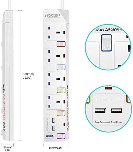 Mscien Extension Lead Individual Switches with USB, 4 Gang Outlets 2 ...
