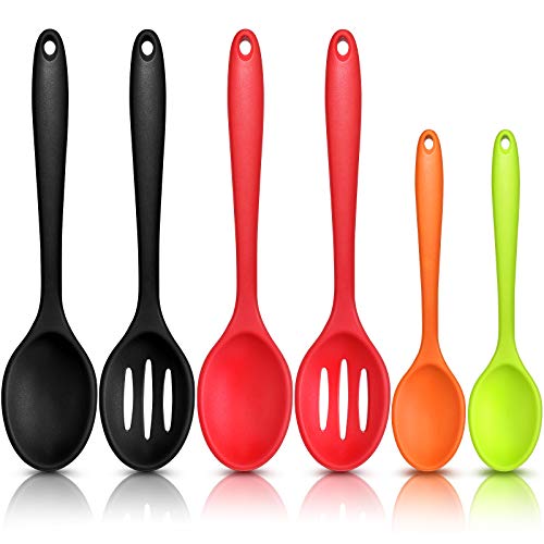 6 Pieces Silicone Mixing Spoons Set Heat Serving Slotted Spoon Non ...