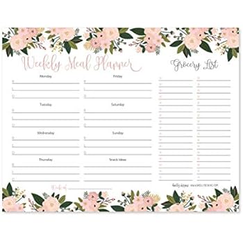 Amazon.com : Pink Floral Weekly Meal Planning Calendar Grocery Shopping ...