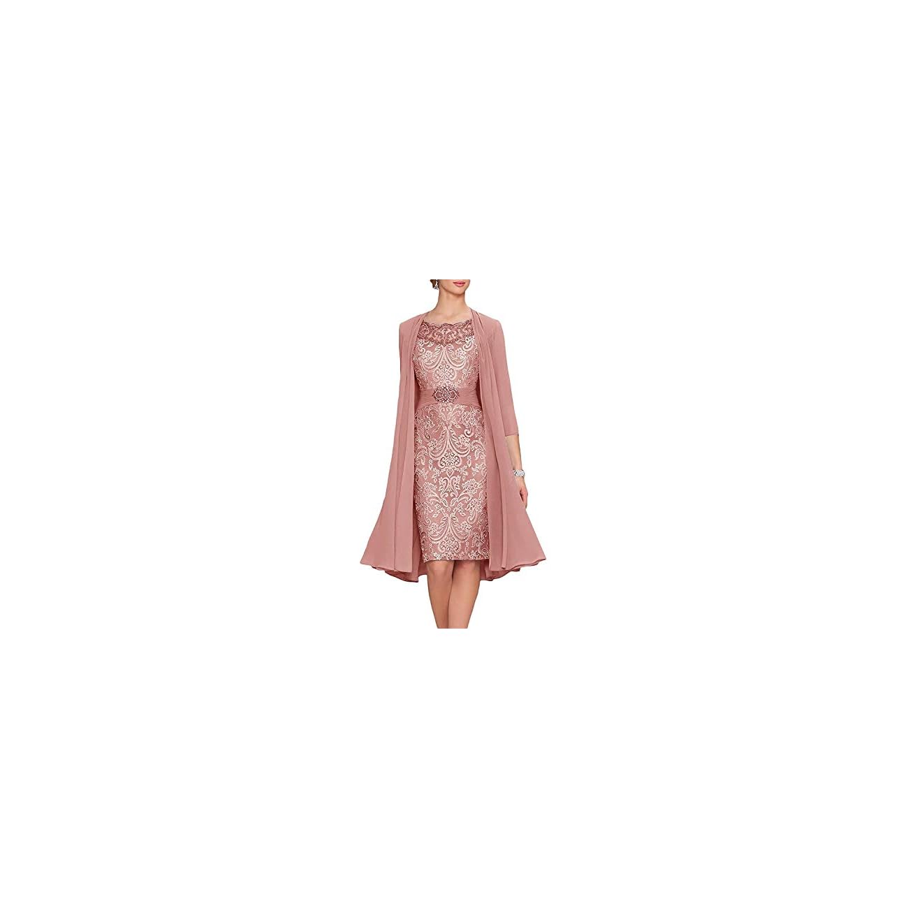 Chiffon Lace Mother of The Bride Dress with Jacket Women A-line Short ...