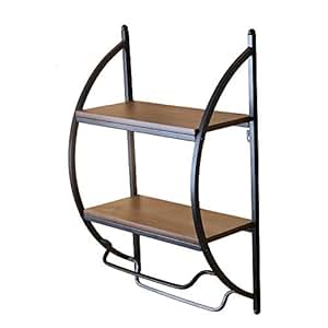 Amazon.com: Bathroom Shelf with Towel Rods - 2 Tier Wood Wall Mounted ...