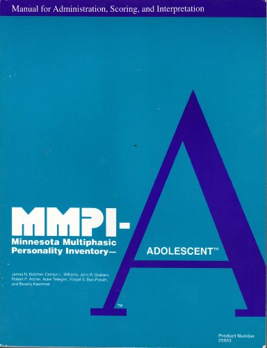 MMPI-A, Minnesota Multiphasic Personality Inventory--Adolescent, MANUAL ...