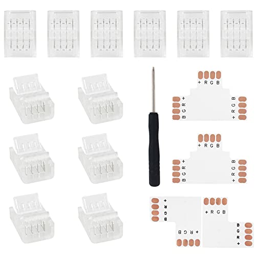 VIPMOON 12 Pack 4 Pin RGB LED Light Strip Connectors with L/T Shaped ...