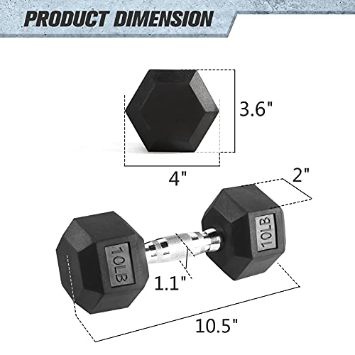RitFit 10LB Dumbbells Set of 2 Rubber Encased Dumbbell Sets with ...
