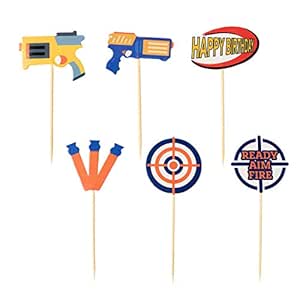 Cupcake Toppers for Nerf, Gun Picks Target Birthday Bullet War Cake ...