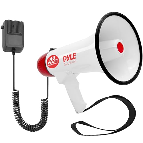 Pyle Megaphone Bullhorn Speaker - 40W, 1000 Yard Range, Built-in Siren ...