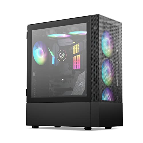 Vetroo A03 Black Mid-Tower ATX Gaming PC Case, Pre-Installed 3X ARGB&PWM Fans, Door Opening ...