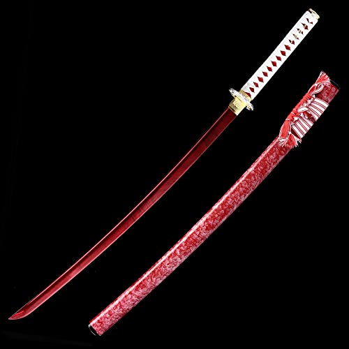 TRUEKATANA Red Katana, Handmade Japanese Katana Sword with Blood Red ...