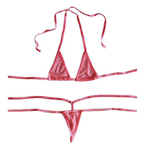Esquki Women’s Sheer Extreme Bikini Halterneck Top and Tie Sides Micro ...