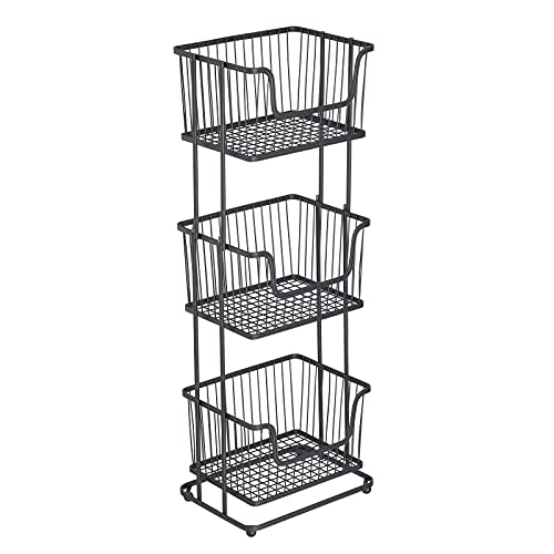 mDesign Tall 3 Basket Tiered Bathroom Holder, Metal Wire Floor Stand ...