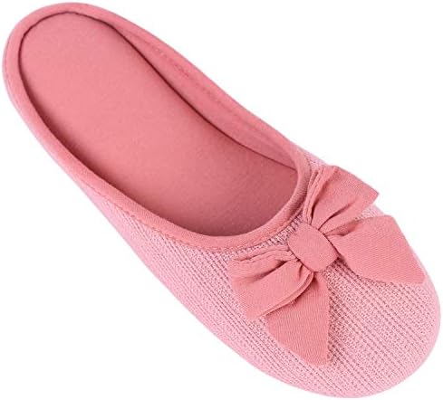 Women's Cozy Cashmere Cotton Closed Toe House Slippers with Cute Bow ...