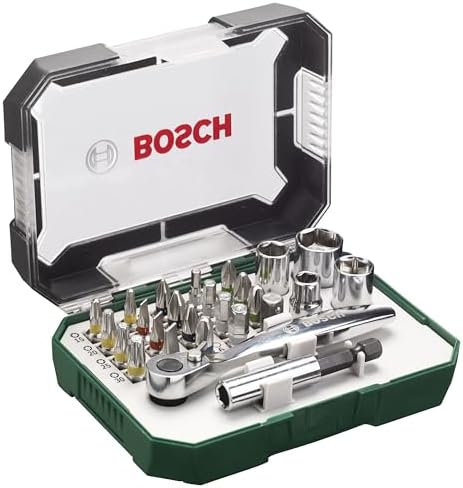 Bosch 26 - Pieces Screwdriver Bit Set + Mini Ratchet Set, 2607017322 ...