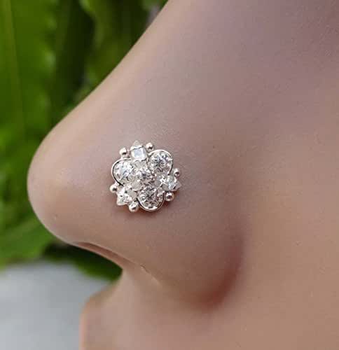 Diamond Nose Piercing,Crystal Nose Piercing,Crock Screw Nose Stud,Back ...