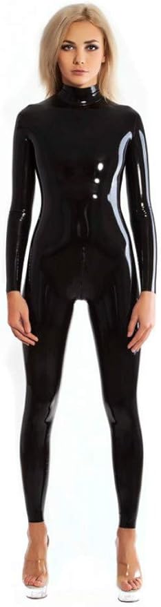 Sexy Black Latex Catsuit Rubber Suit Neck Entry Rubber Bodysuit with ...