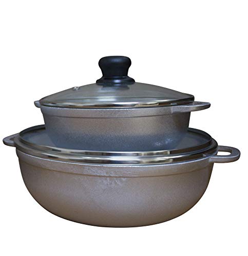 IMUSA USA 2 Piece Cast Aluminum Caldero Set with Glass Lid, Silver ...