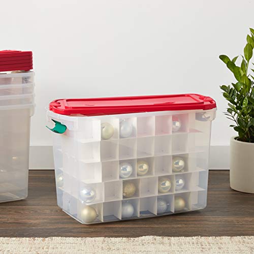 Homz Holiday Box, with Dividers, Latching Handles Ornament Storage Tote ...