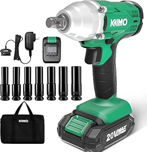 KIMO 20V Cordless Impact Wrench 1/2 inch, 2000 In-Lbs Torque 3400 IPM ...