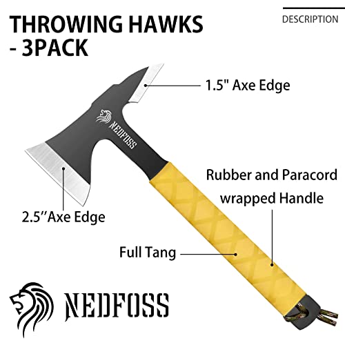 NedFoss Throwing Axes and Tomahawks, Throwing Axe Pack of 3, 10.6" Full ...
