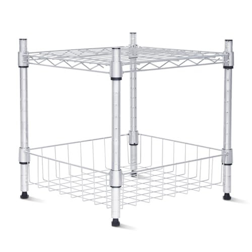 Whitmor 2 Tier Metal Storage Shelves, Heavy Duty Shelf with Basket, 350 ...