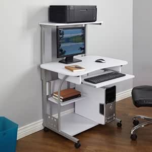 Amazon.com: Generic 50163BLK Mobile Computer Tower with Shelf (White ...