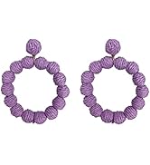 Amazon.com: Boho Raffia Ball Earrings for Women, Handmade Statement Drop Earrings Straw Dangle ...