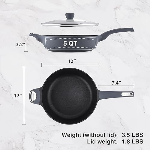 SENSARTE Nonstick Frying Pan, 12 Inch Large Skillet Pan, Induction Cookware, 5Qt Non Stick Saute ...