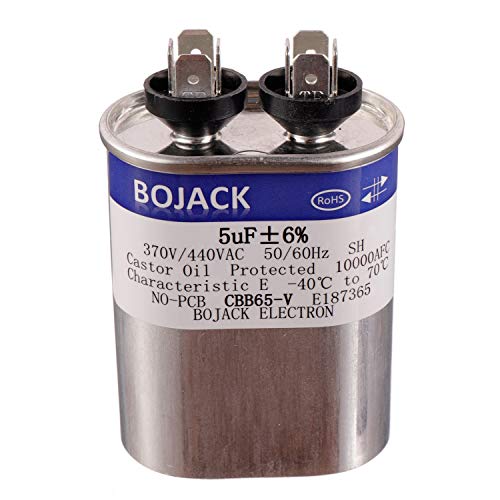 BOJACK 5 uF ±6% 5 MFD 370V/440V CBB65 Oval Run Start Capacitor for AC Motor Run or Fan Start and ...