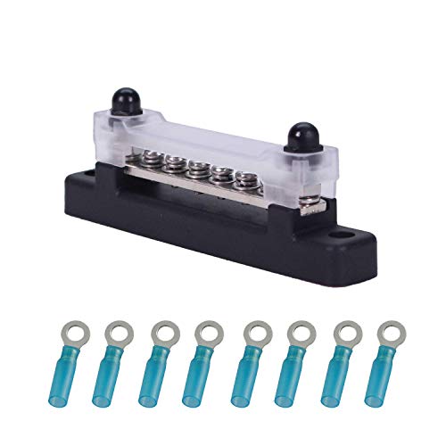 6 Terminal Bus Bar Kit - 150A Bus Bar Block with Cover & Heat Shrink ...