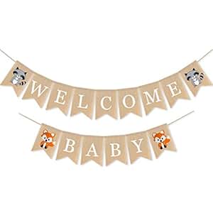 Amazon.com: Woodland Welcome Baby Burlap Banner, Fox Welcome Baby ...
