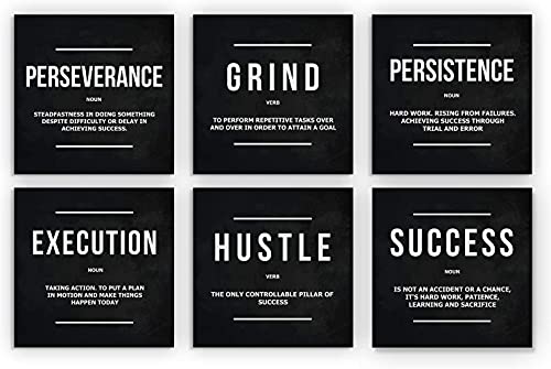 6x Motivational Wall Art Office Decor Canvas Prints Grind Hustle Success Execution Persistence ...