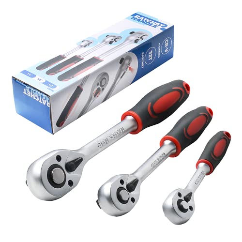 Buy 3-Piece Ratchet Set, 1/4", 3/8", 1/2" Drive Ratchet Handle, 72 ...