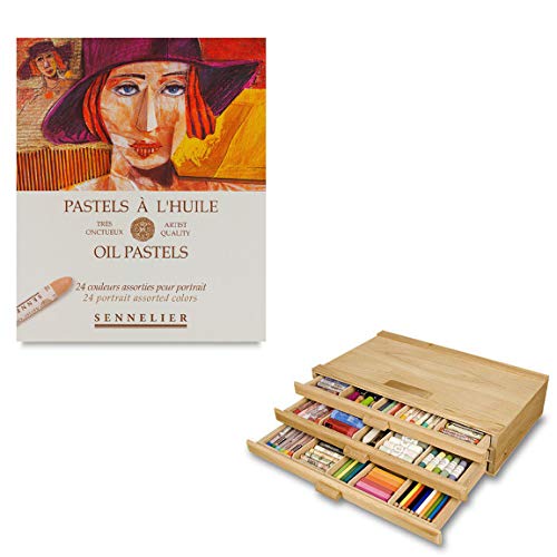 Sennelier Artist 24pc Oil Pastel Set, Includes 3 Drawer Wood Storage ...
