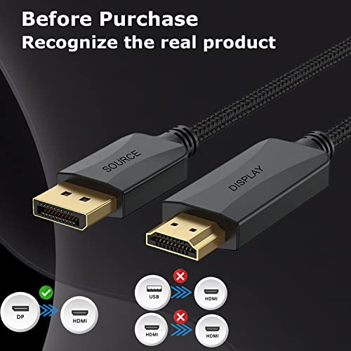 4K DisplayPort to HDMI Cable 6 ft, 4K DP (Display Port) to HDMI Adapter ...