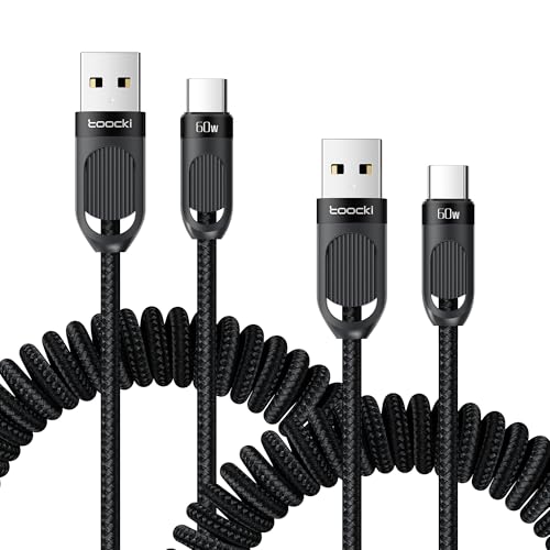 toocki Coiled USB A to USB C 2Pack 5FT Braided Retractable Fast ...